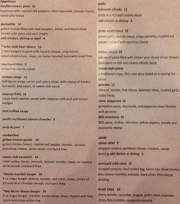 Menu at Table 8 restaurant, Bellevue