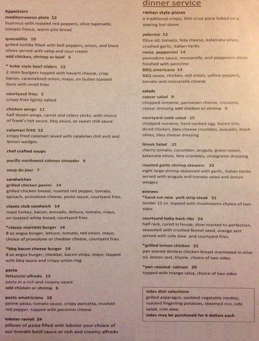 Menu at Table 8 restaurant, Bellevue