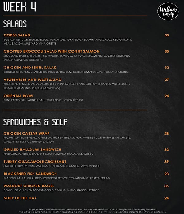 Menu of Urban On 4 - The H Dubai, Trade Centre Area, Dubai