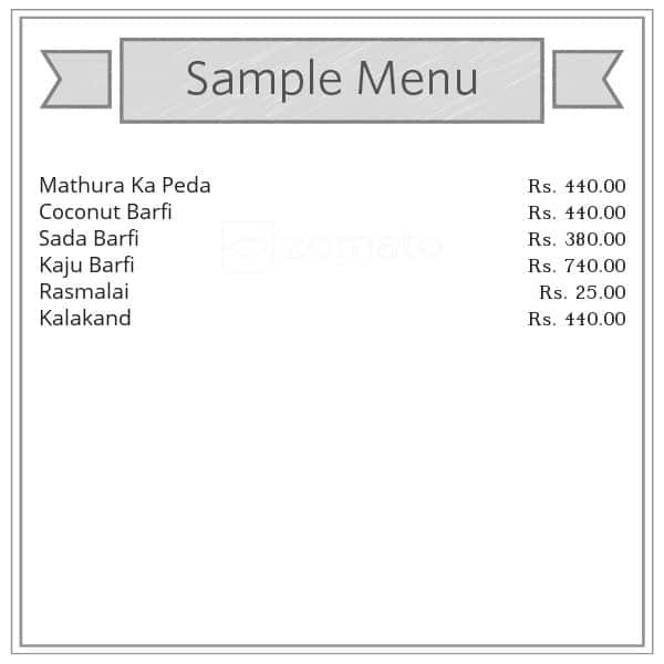 Menu of Sweet Palace, Punjabi Bagh, New Delhi