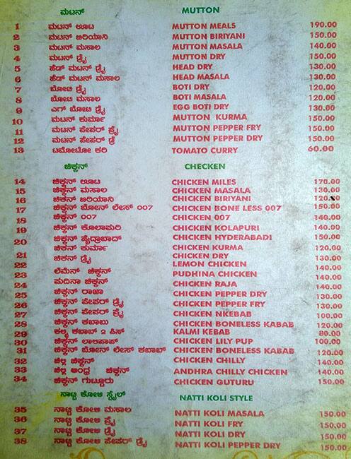 Menu at Annappa Nati Mane, Bengaluru