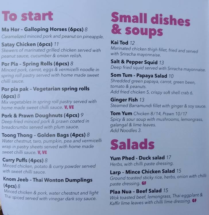 Menu at Imm Oon restaurant, Lilydale