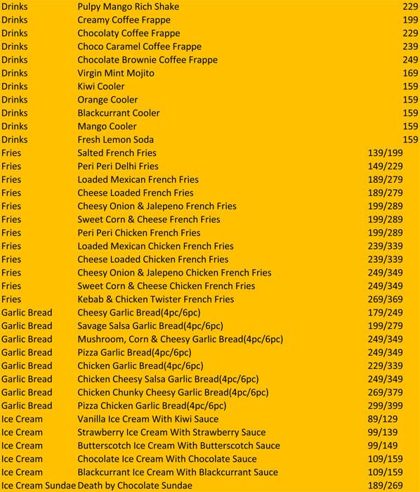Menu at Savage Burgers, Gurugram