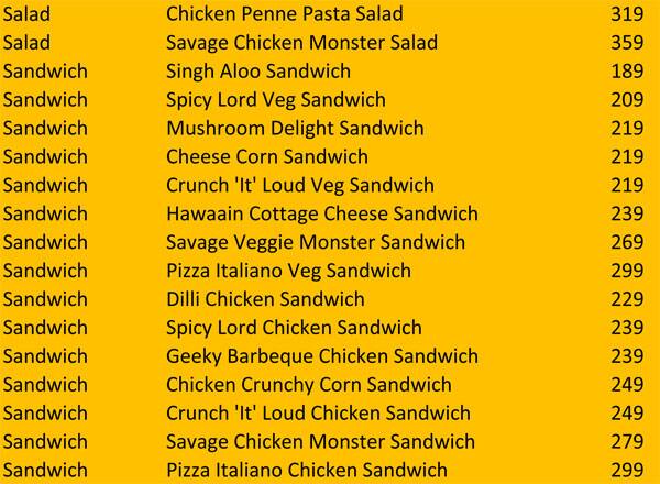 Menu at Savage Burgers, Gurugram
