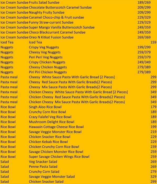 Menu at Savage Burgers, Gurugram