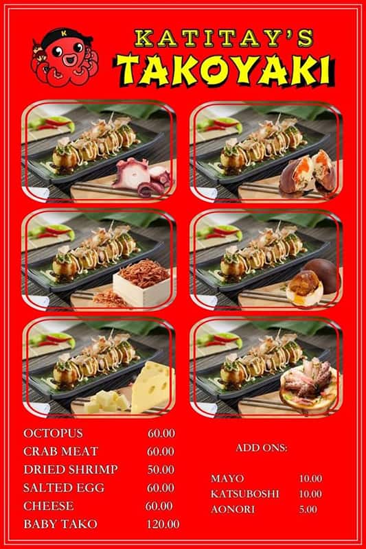 Carta del restaurante Katitay's Takoyaki - Premier Mall Silang, Silang