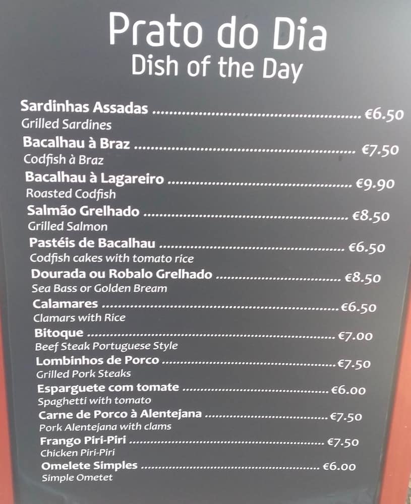 Menu at Restaurante Tradicional Portugues, Lisbon
