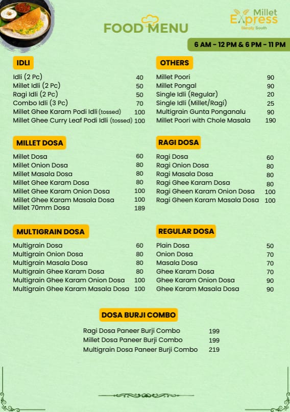 Menu of Millet Express, Madhapur, Hyderabad