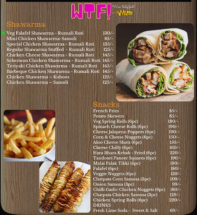Menu of WTF! Wow Tasty Food, Manikonda, Hyderabad