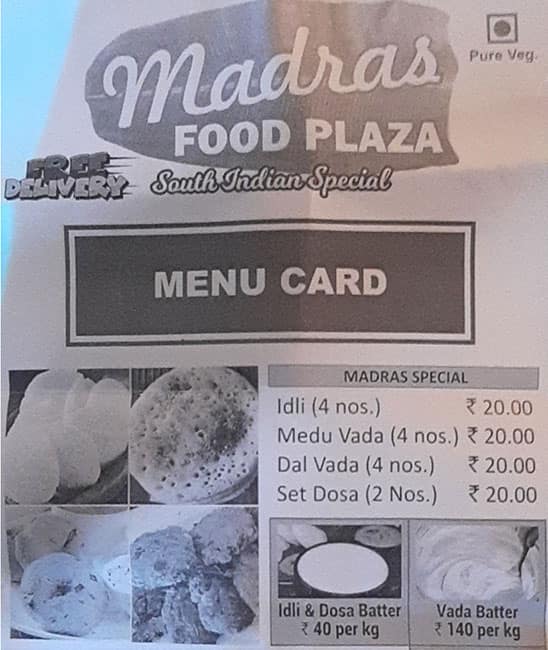 Menu of Madras Food Plaza, Borivali East, Mumbai