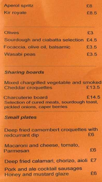 Menu at Fentiman Arms pub & bar, London