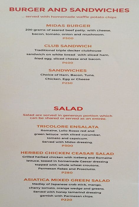 Menu at 2702 Lobby Lounge - Midas Hotel & Casino, Pasay