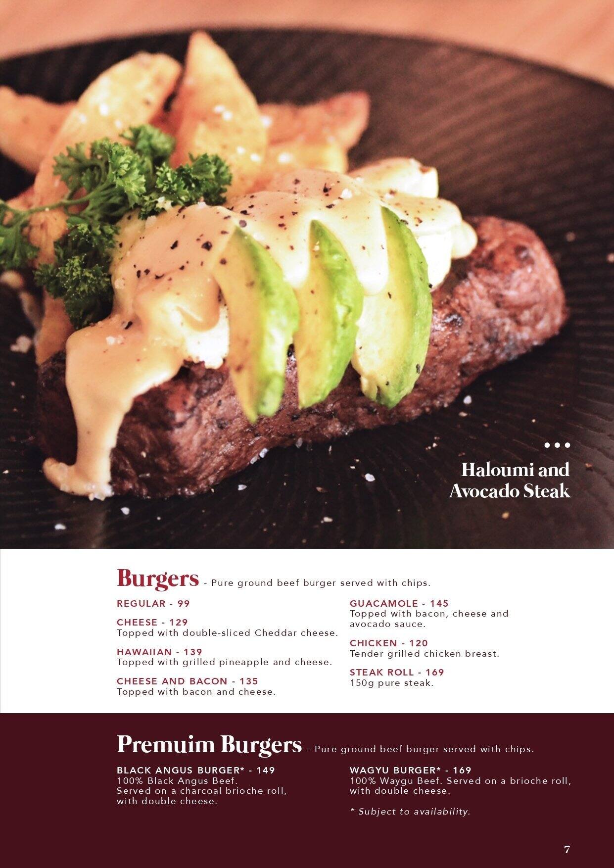 Menu at City Grill Steakhouse, Cape Town