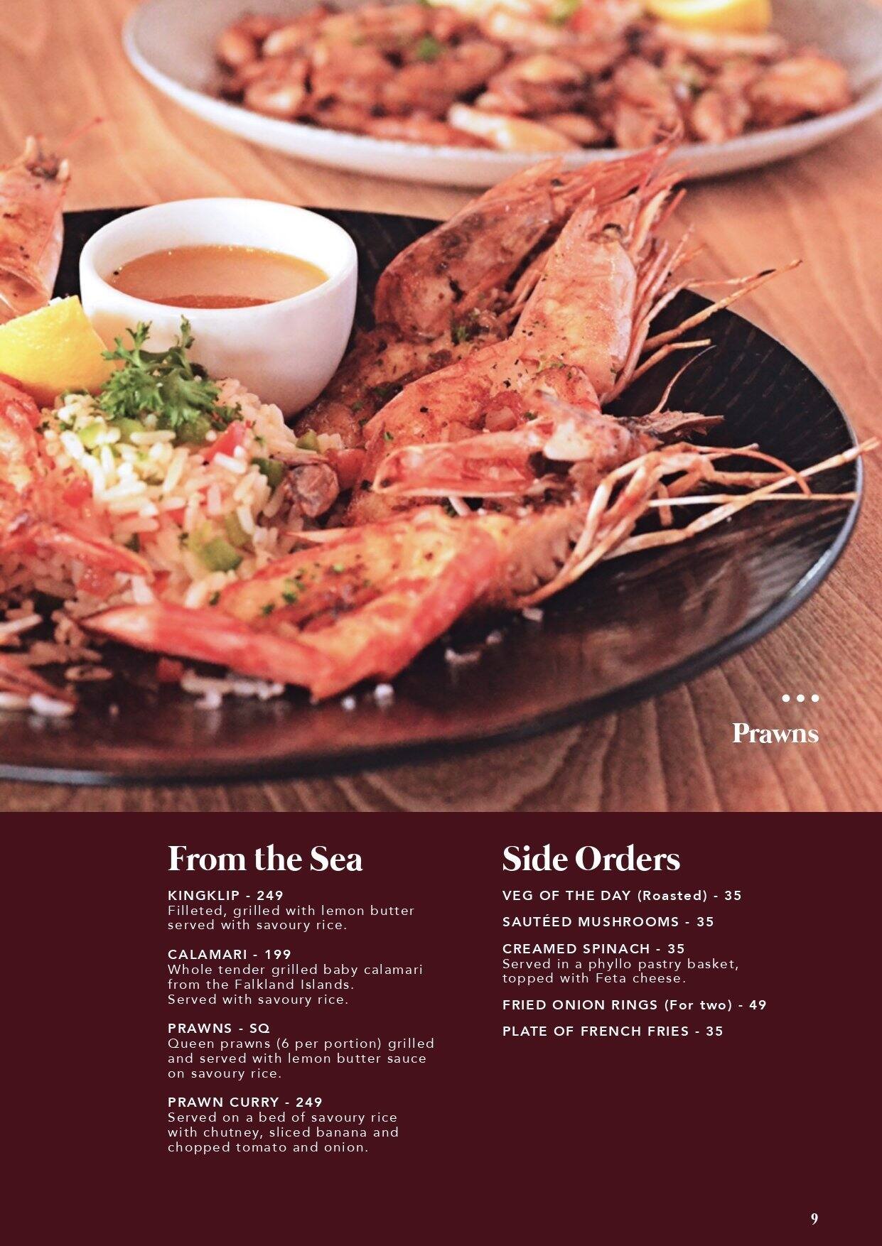 Menu at City Grill Steakhouse, Cape Town