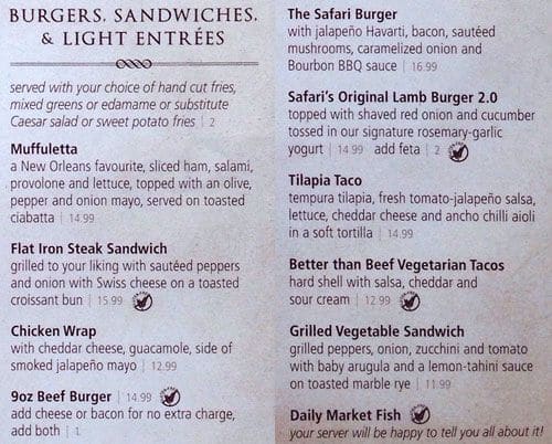 Menu at Safari Bar and Grill, Toronto, Avenue Rd