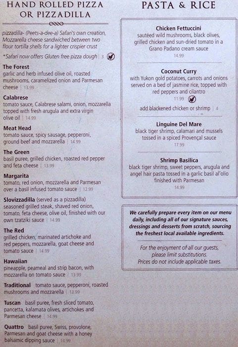 Menu at Safari Bar and Grill, Toronto, Avenue Rd