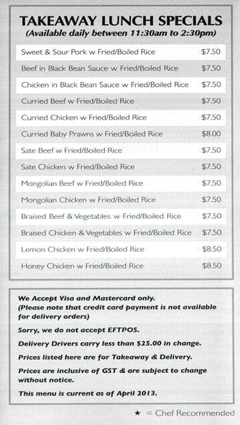 Menu at Evergreen Chinese fast food, Erskine Park Menu at Evergreen Chinese fast food, Erskine Park