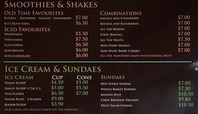 Menu at Freo Icecream & Waffles cafe, Fremantle