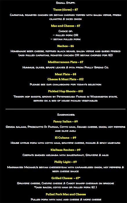 Menu at Barcade, Philadelphia