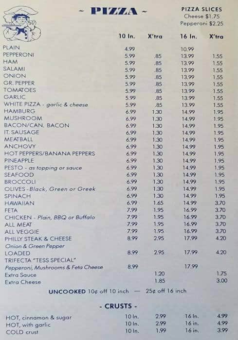 Menu at Tess Mkt pizzeria, Brunswick