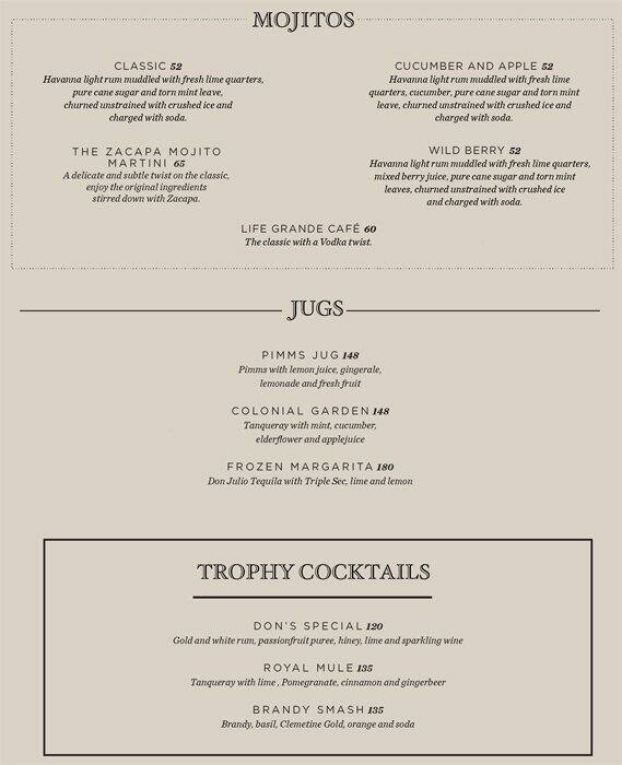 Menu at Life Grand Cafe, Cape Town, 2 Pierhead Road