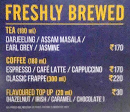 Menu at PVR Café, Bengaluru, 3rd - 4th Floor