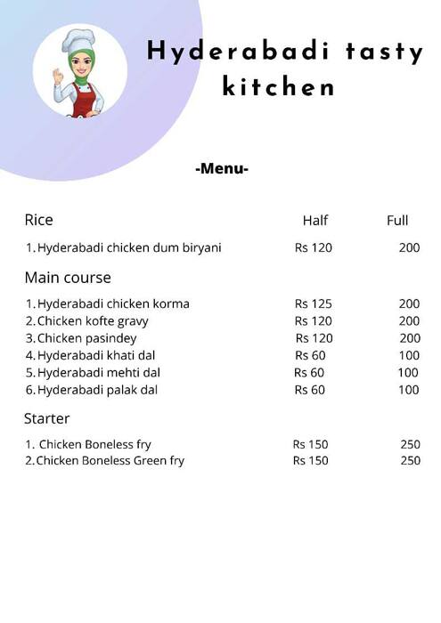 Menu of Hyderabadi Tasty Kitchen, Mira Road, Mumbai