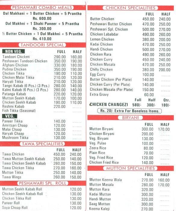 Peshawari's Deluxe Menu, Menu for Peshawari's Deluxe, Shalimar Bagh ...