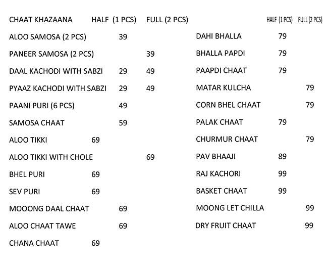 Menu of Chatoro Ki Chaat, Sector 69, Gurgaon