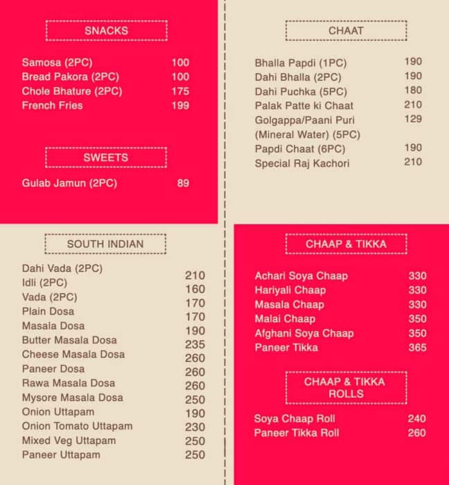 Menu of Tasty Tim Tim, Defence Colony, New Delhi