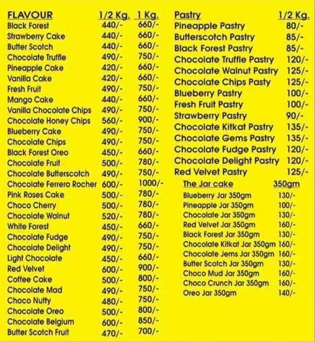 Menu of Ayush Lala Baker's, Sector 72, Noida