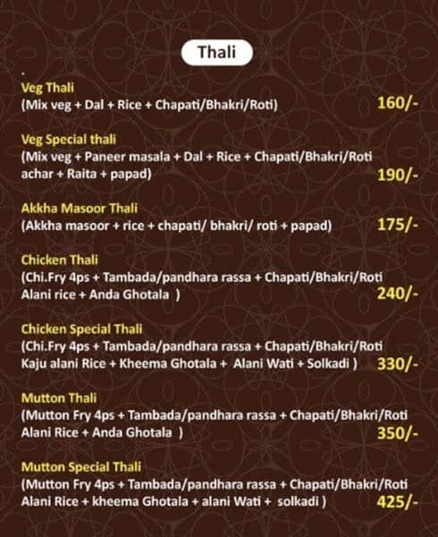 Menu of Hotel Abhishek, Narhe, Pune