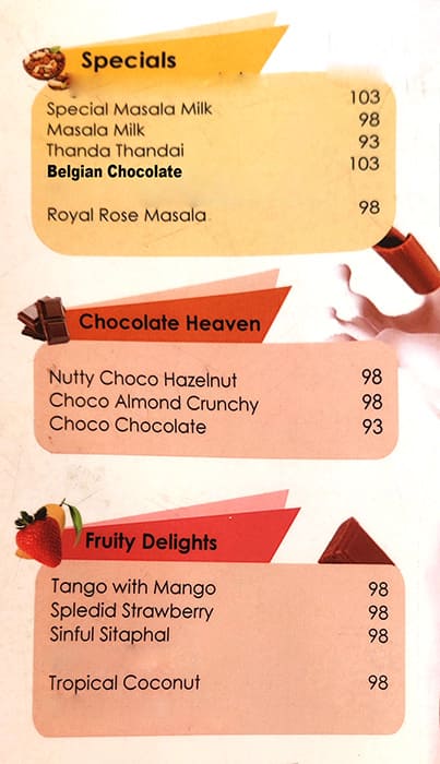 Menu of Anando, Worli, Mumbai