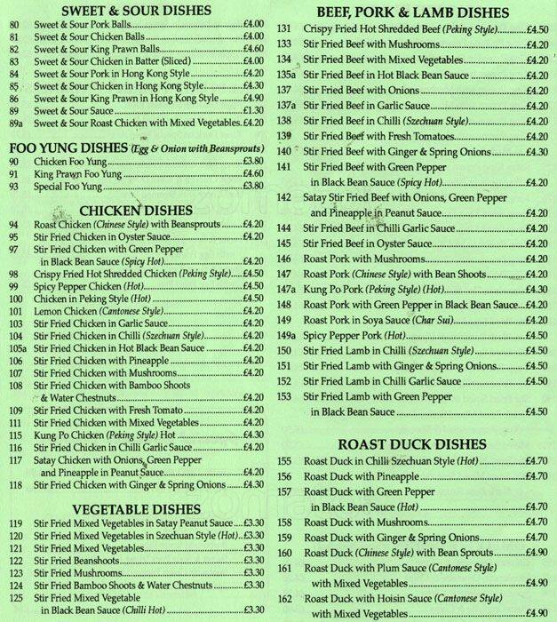 Menu at Wing Lee Chinese Takeaway restaurant, London, 25 Plumstead Rd