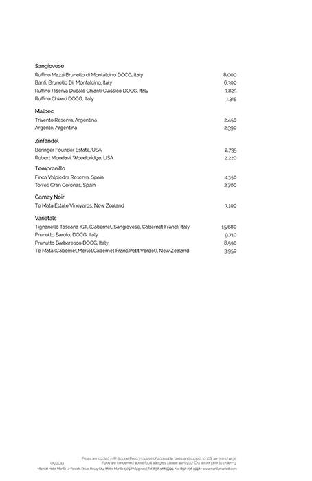 Menu at Marriott Cafe Manila, Pasay