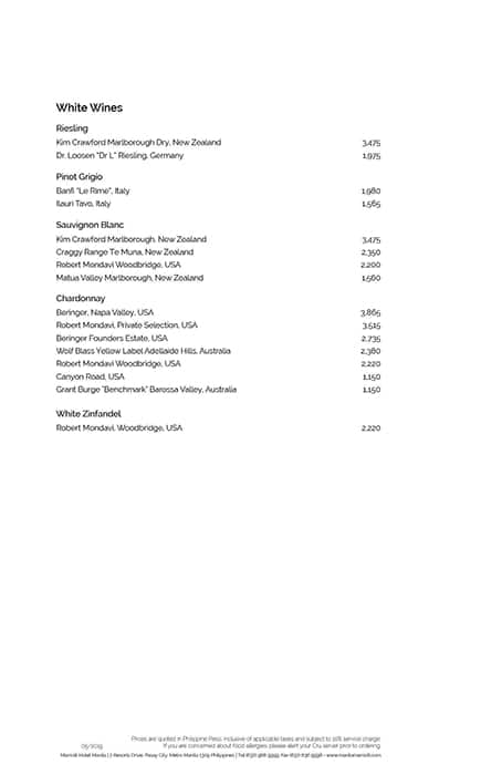 Menu at Marriott Cafe Manila, Pasay