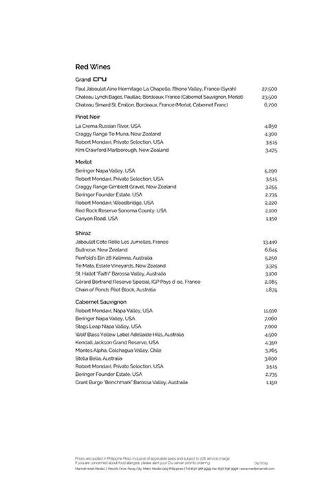 Menu at Marriott Cafe Manila, Pasay