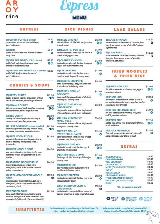 Aroy Thai Menu, Menu for Aroy Thai, Pt Chevalier, Auckland - Menumania ...