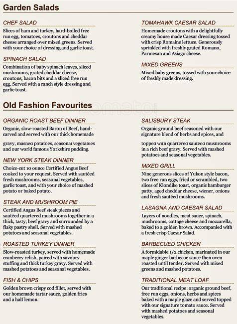 Carta de The Tomahawk Barbecue, North Vancouver