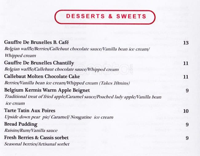 Menu at B.Cafe, West New York, 566 Amsterdam Ave