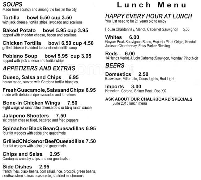 Menu at Cisco Grill restaurant, Dallas