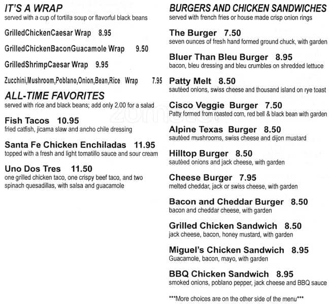 Menu at Cisco Grill restaurant, Dallas