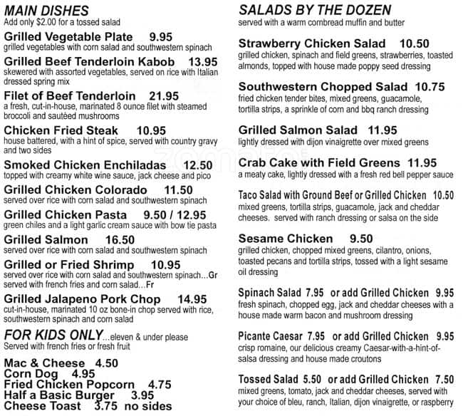 Menu at Cisco Grill restaurant, Dallas