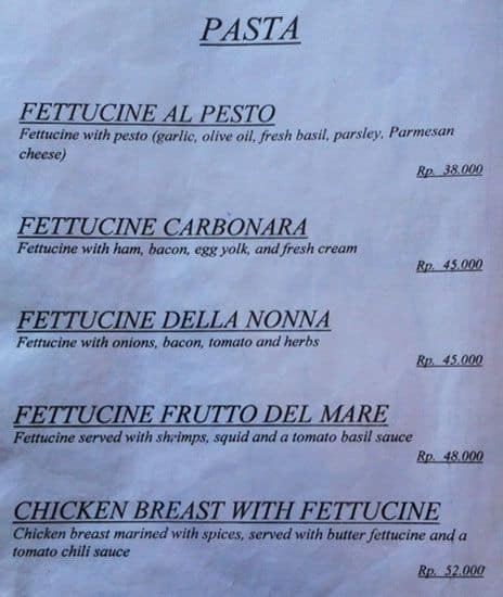 Menu at New Queen Bali restaurant, Denpasar