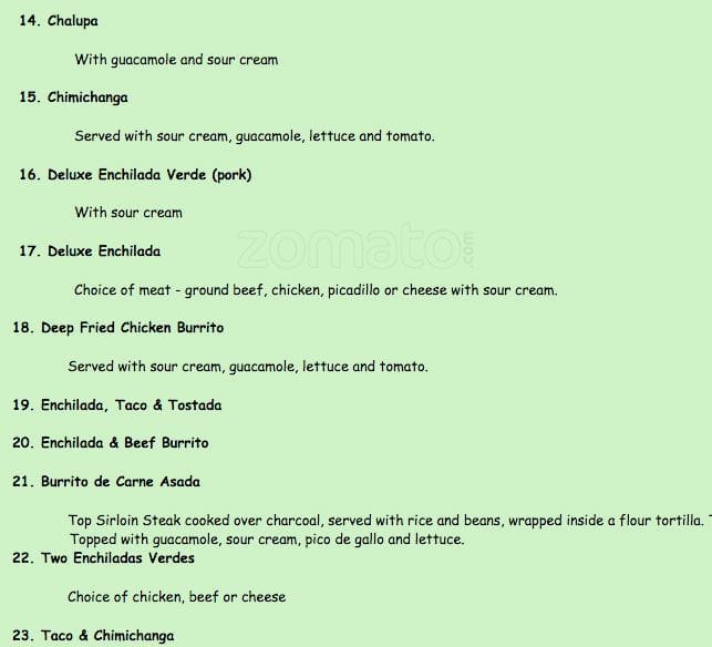 Menu at Playa Mazatlan Restaurant, Portland, NW Cornell Rd