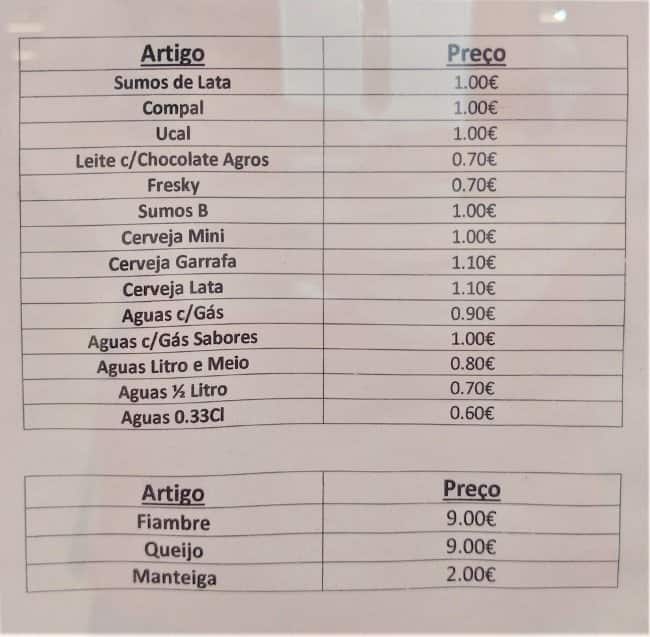 Menu at Confeitaria Luanda, Porto