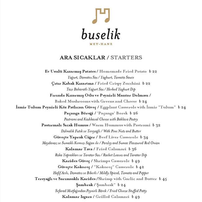 Menu at Fenerbahçe Buselik, Istanbul