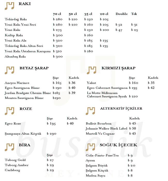 Menu at Fenerbahçe Buselik, Istanbul