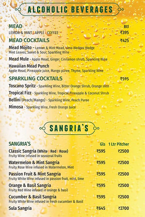 Menu of Toscano, Varthur Main Road, Whitefield, Bangalore