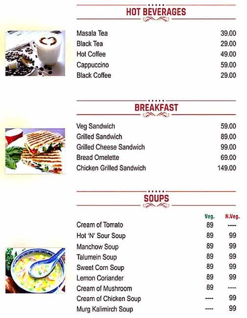 Menu of Red Leaf Restaurant, Gill Road, Ludhiana